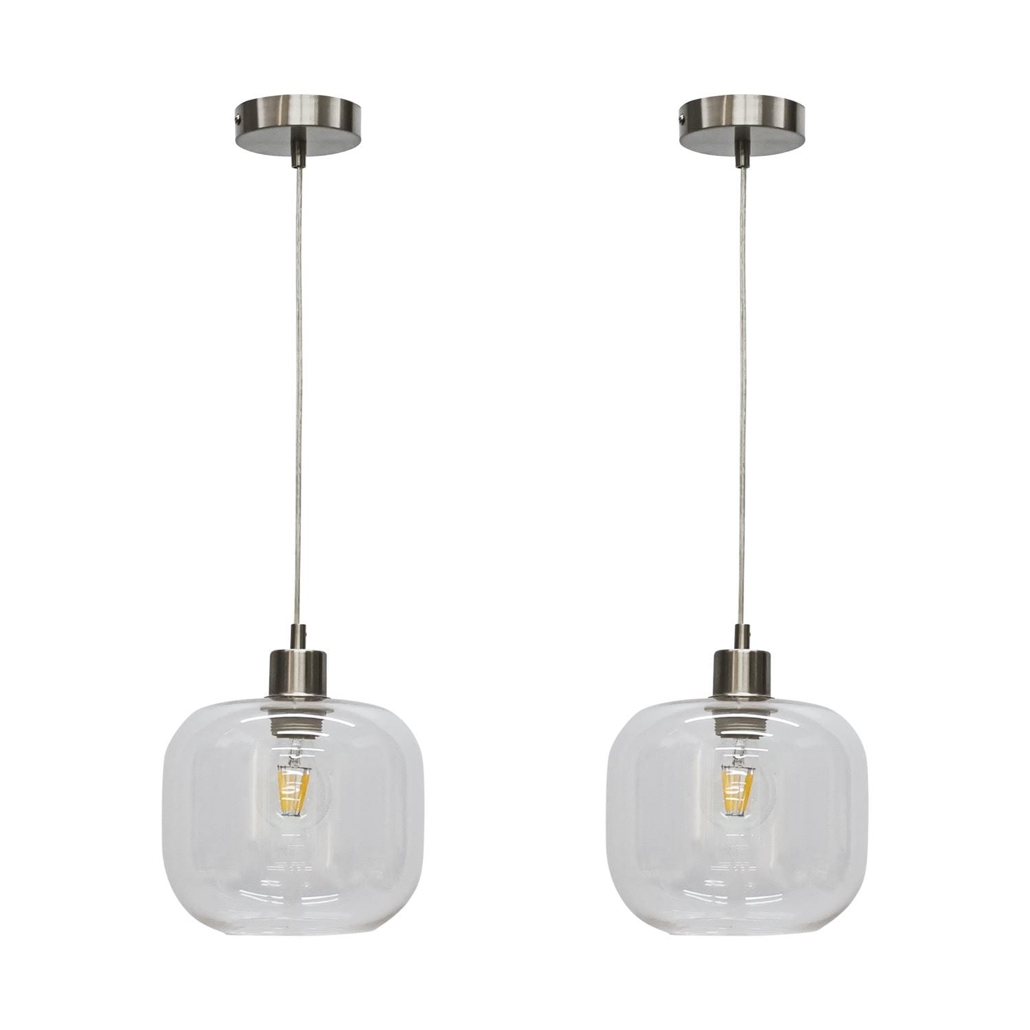 Set of 2 Bletch - Clear Glass with Satin Nickel Pendant Fittings ...