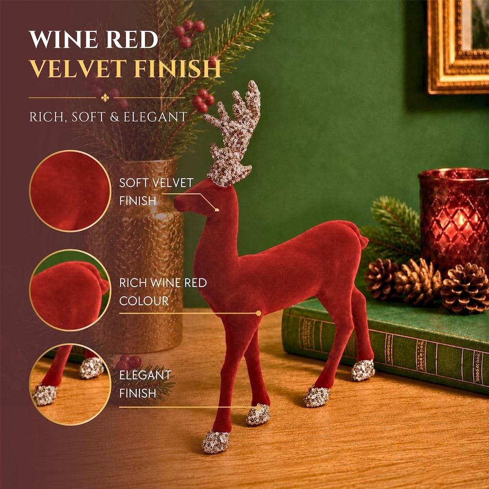 35cm Velvet Deer Christmas Reindeer Ornament - Tesco Groceries