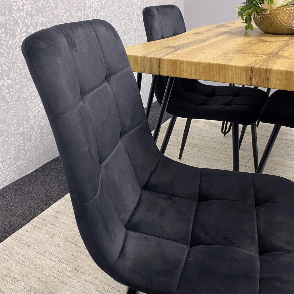 Wooden Dining Table and 4 Black Velvet Chairs - Stylish Dining Room ...