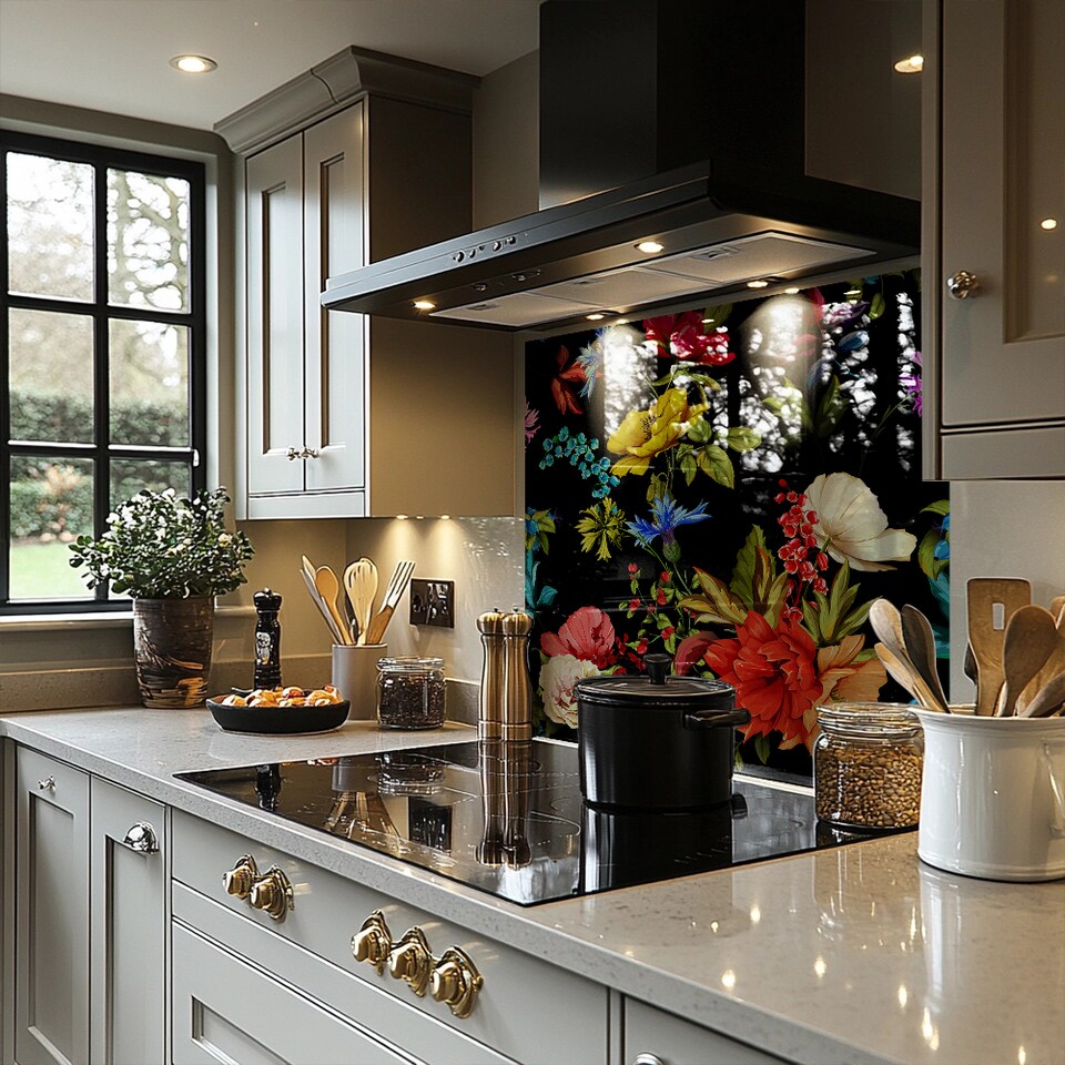 Bright Vibrant Flowers Splash Back | White - Tesco Groceries