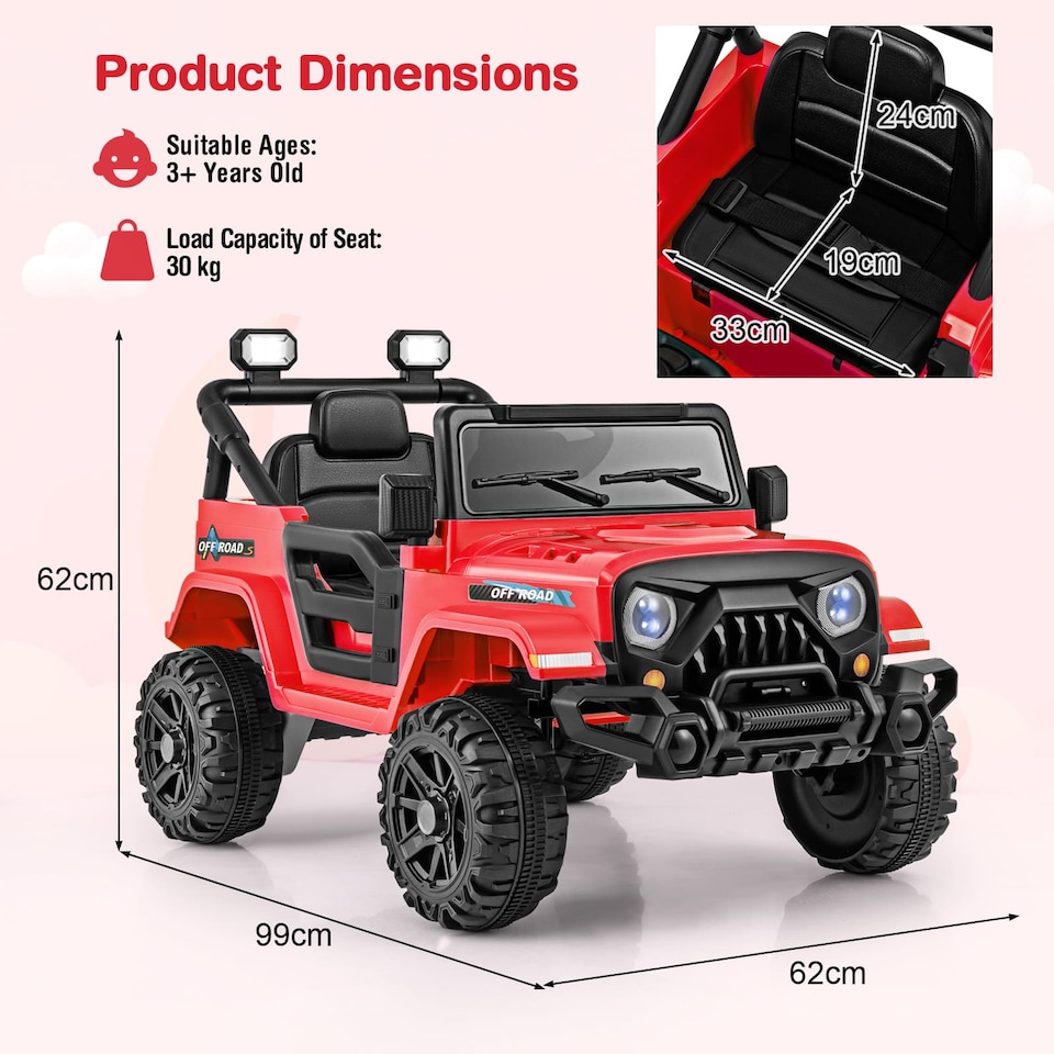 COSTWAY 12V Kids Ride on Truck Powered Toy Vehicle Red - Tesco Groceries