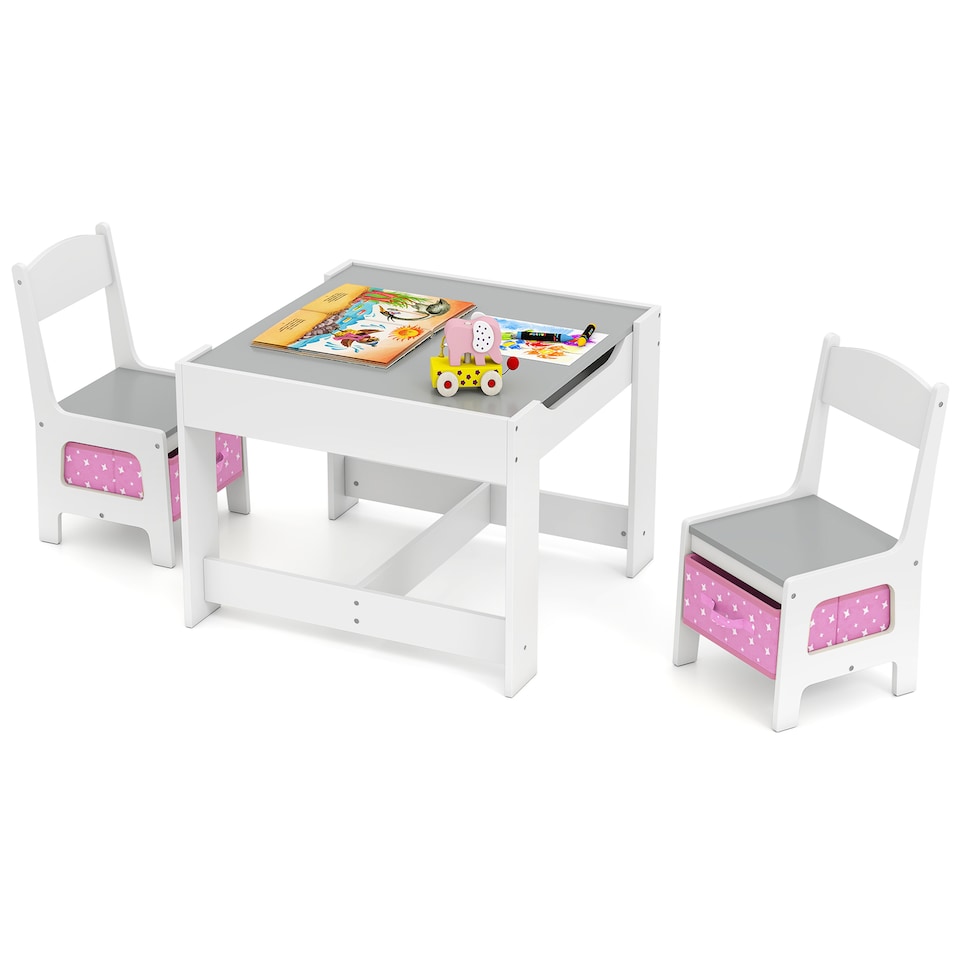 COSTWAY Kids Table Chair Set with Double Storage Box Pink - Tesco Groceries