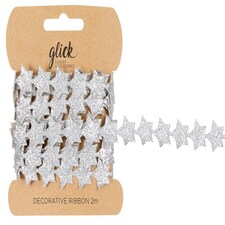 Glick Ribbon - 2 Metres Glitter Stars Silver Gift Ribbon for Birthday ...