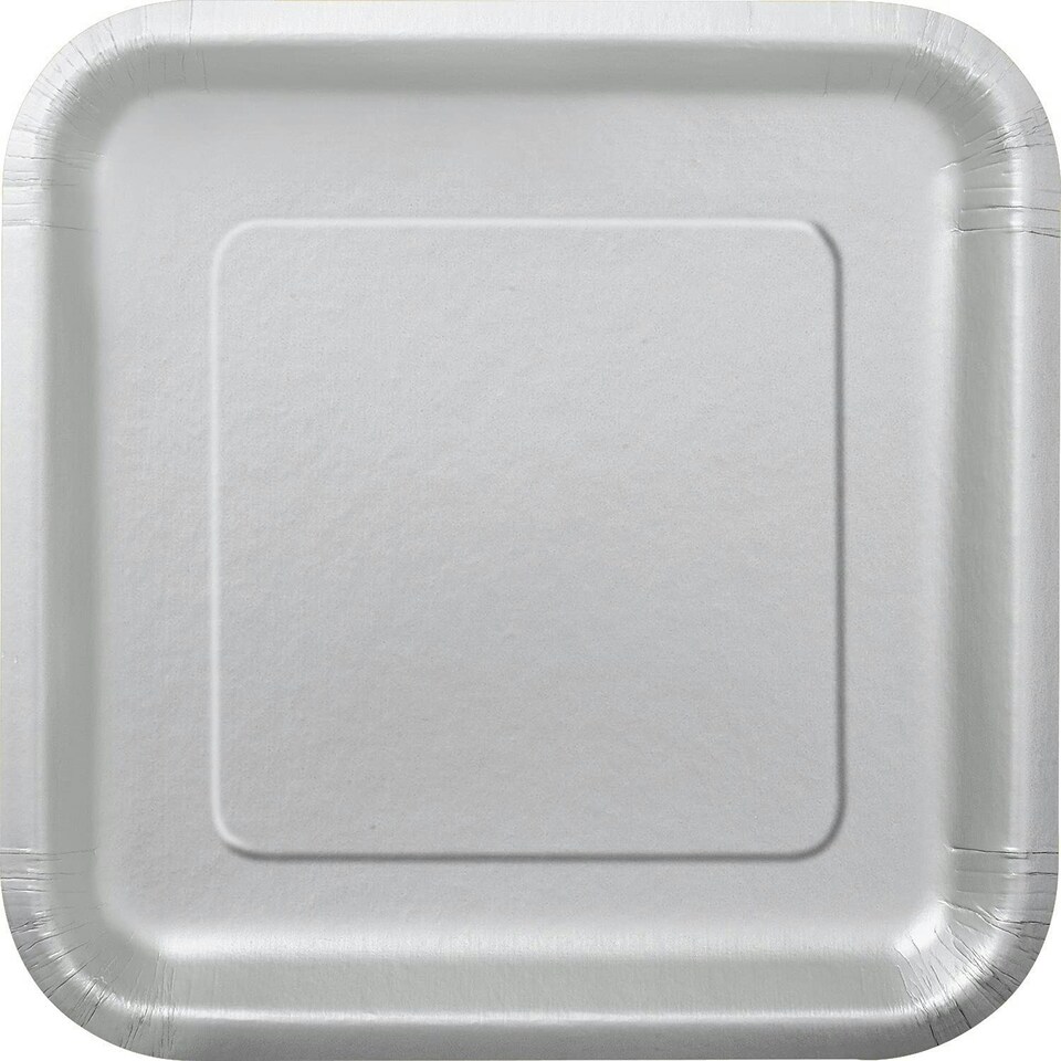 14 SILVER 9IN SQUARE PLATE - UNIQUE - Tesco Groceries