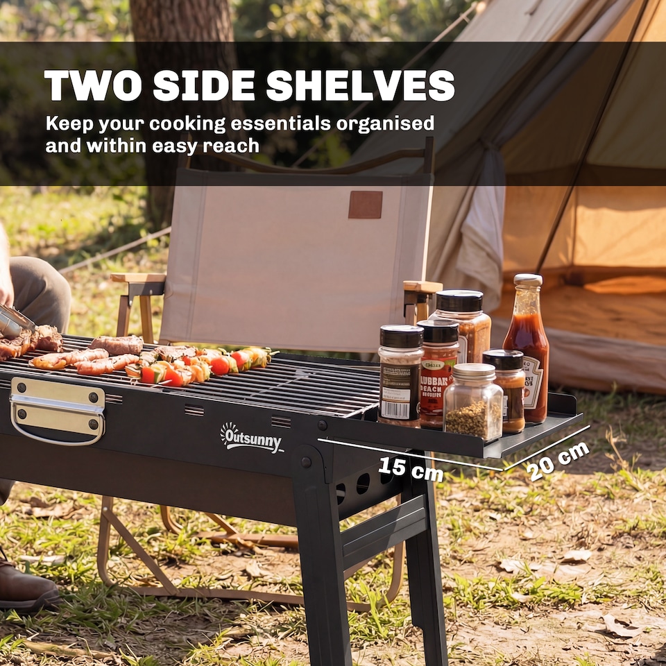 Outsunny BBQ Grill, Charcoal Barbecue with 2 Side Shelves and Handle ...
