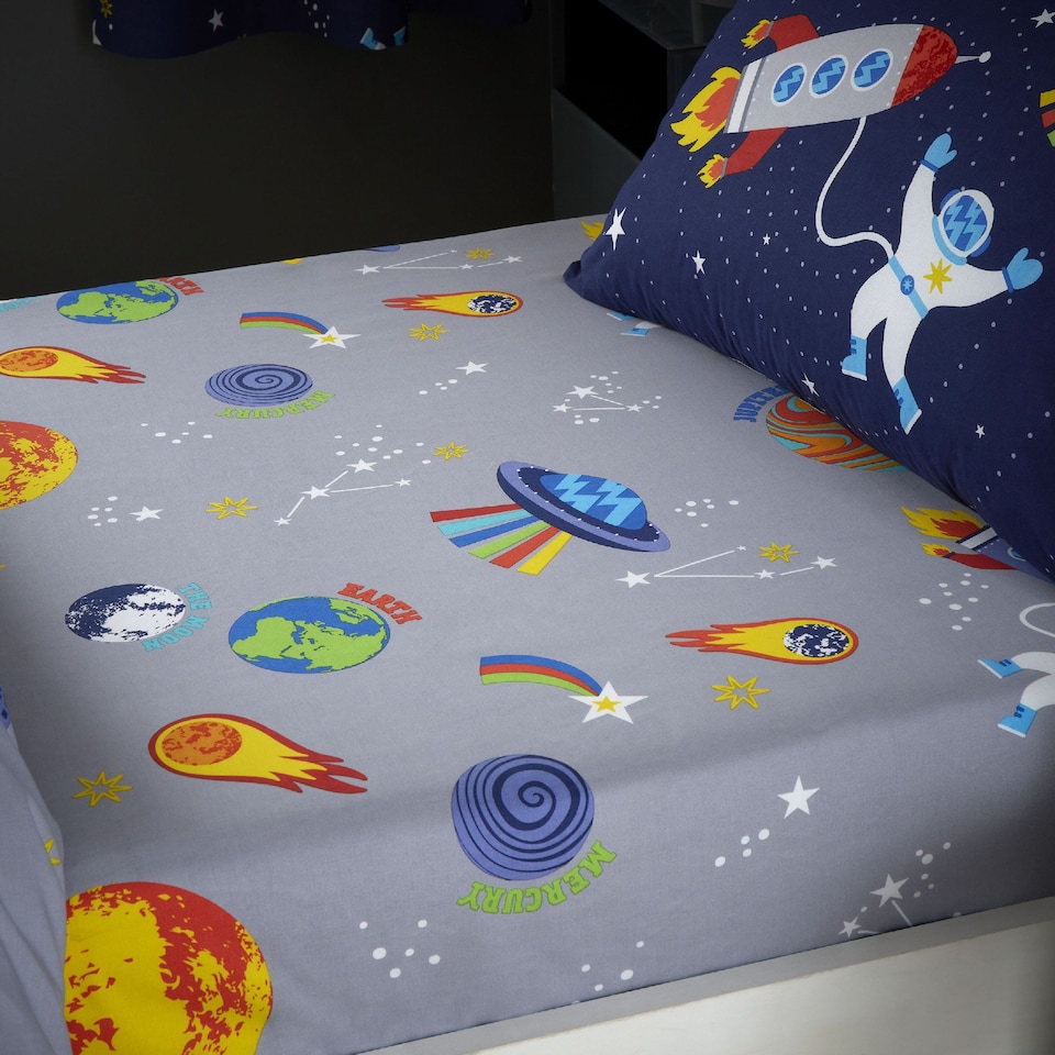 Catherine Lansfield Lost In Space Fitted Sheet | Grey | Single - Tesco ...
