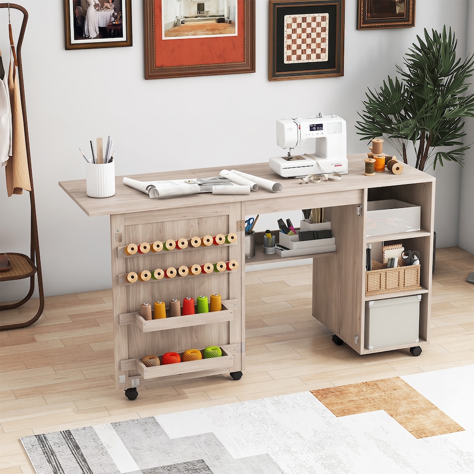 Folding Sewing Table, Multifunctional Sewing Machine Craft Station with ...