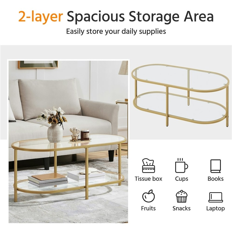 Yaheetech Tempered Glass Oval Coffee Table - Tesco Groceries
