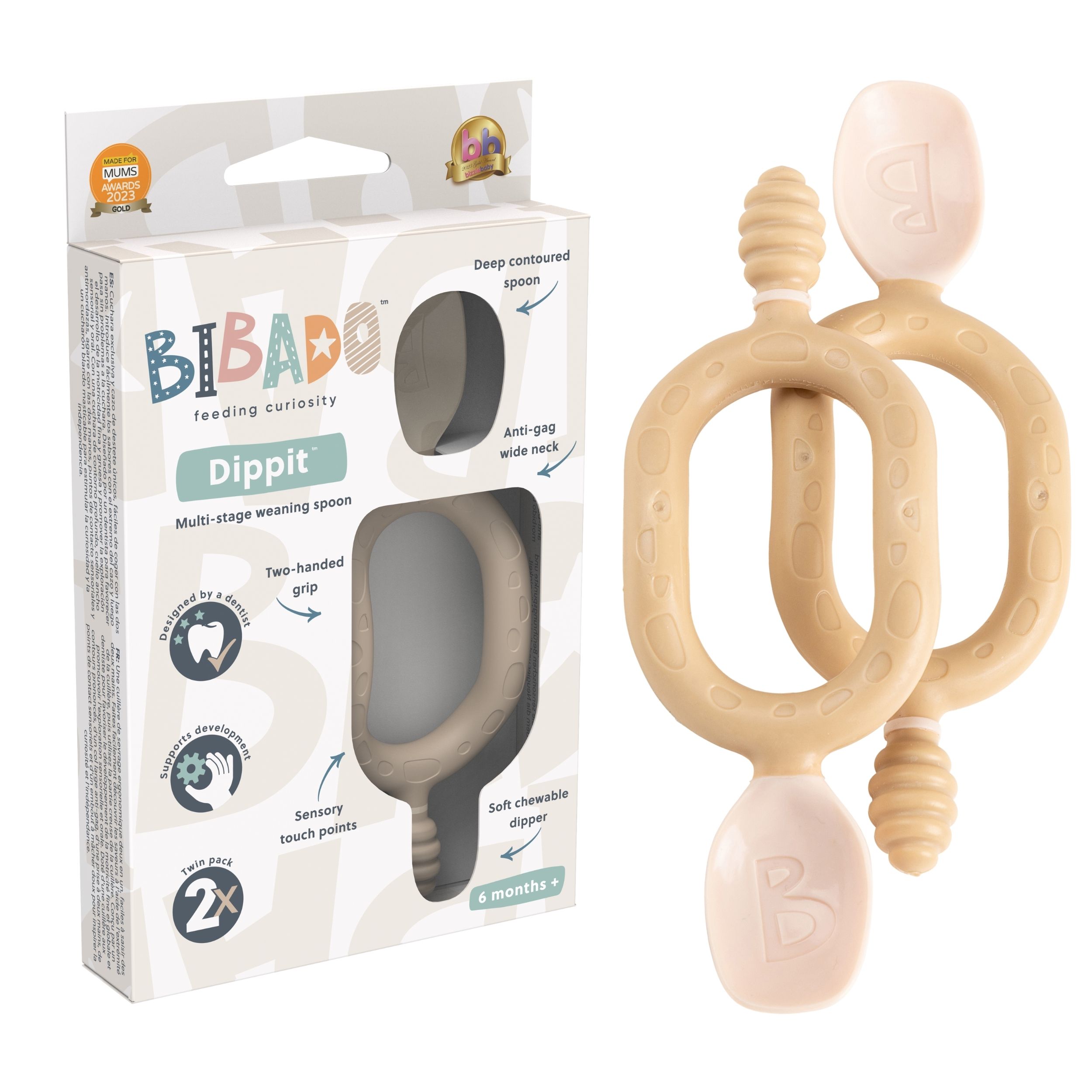 Bibado Dippit Baby Weaning Spoon & Dipper Fawn 2 Pack 6m+ - Tesco Groceries