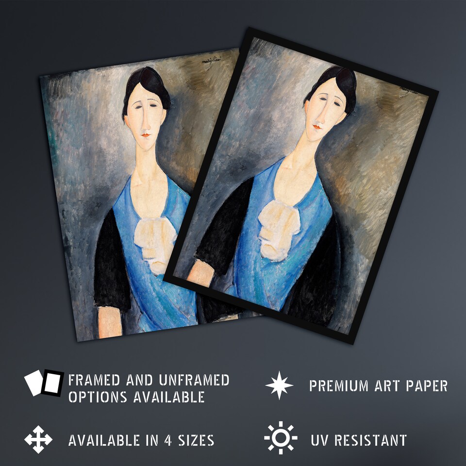 Young Woman in Blue Portrait Modigliani Vintage Wall Art Poster Print ...