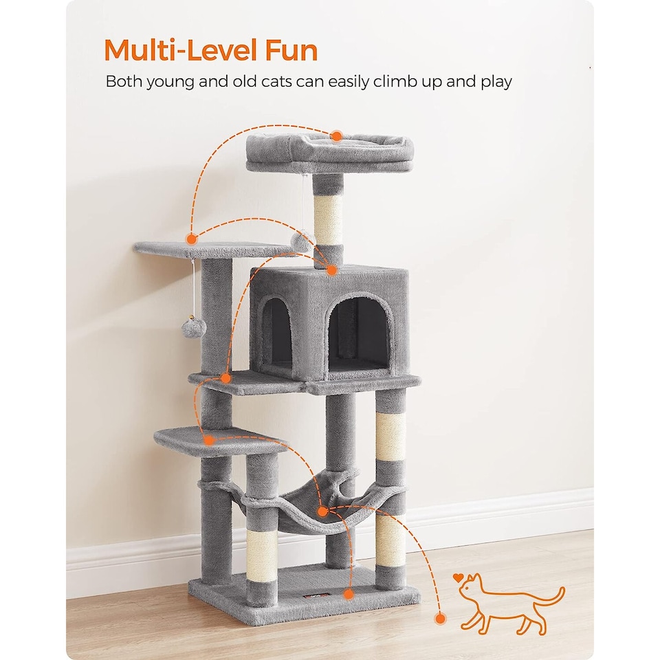 Multi-Level Cat Condo with 4 Scratching Posts, Perches, Hammock and ...
