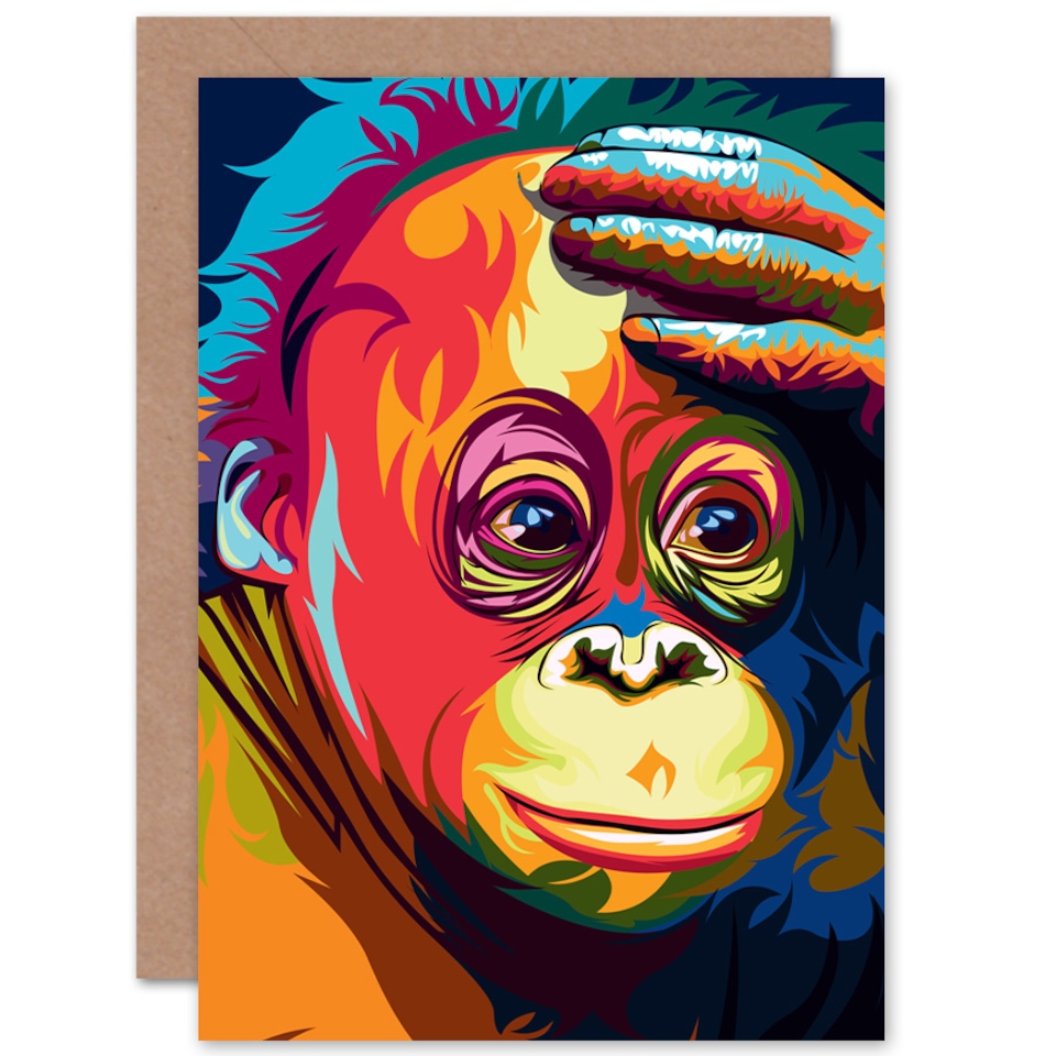 Orangutan Colourful Greetings Card - Tesco Groceries