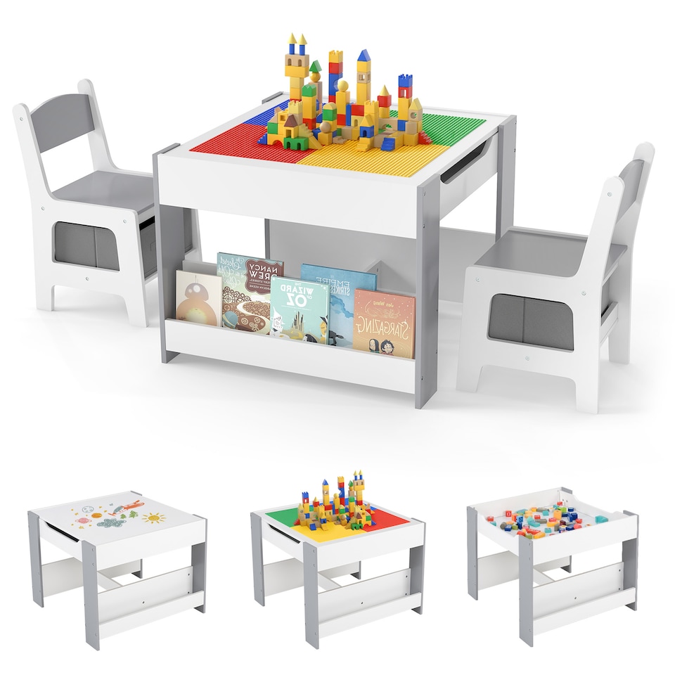 COSTWAY Kids Table and 2 Chairs Set Multifunctional Gray - Tesco Groceries