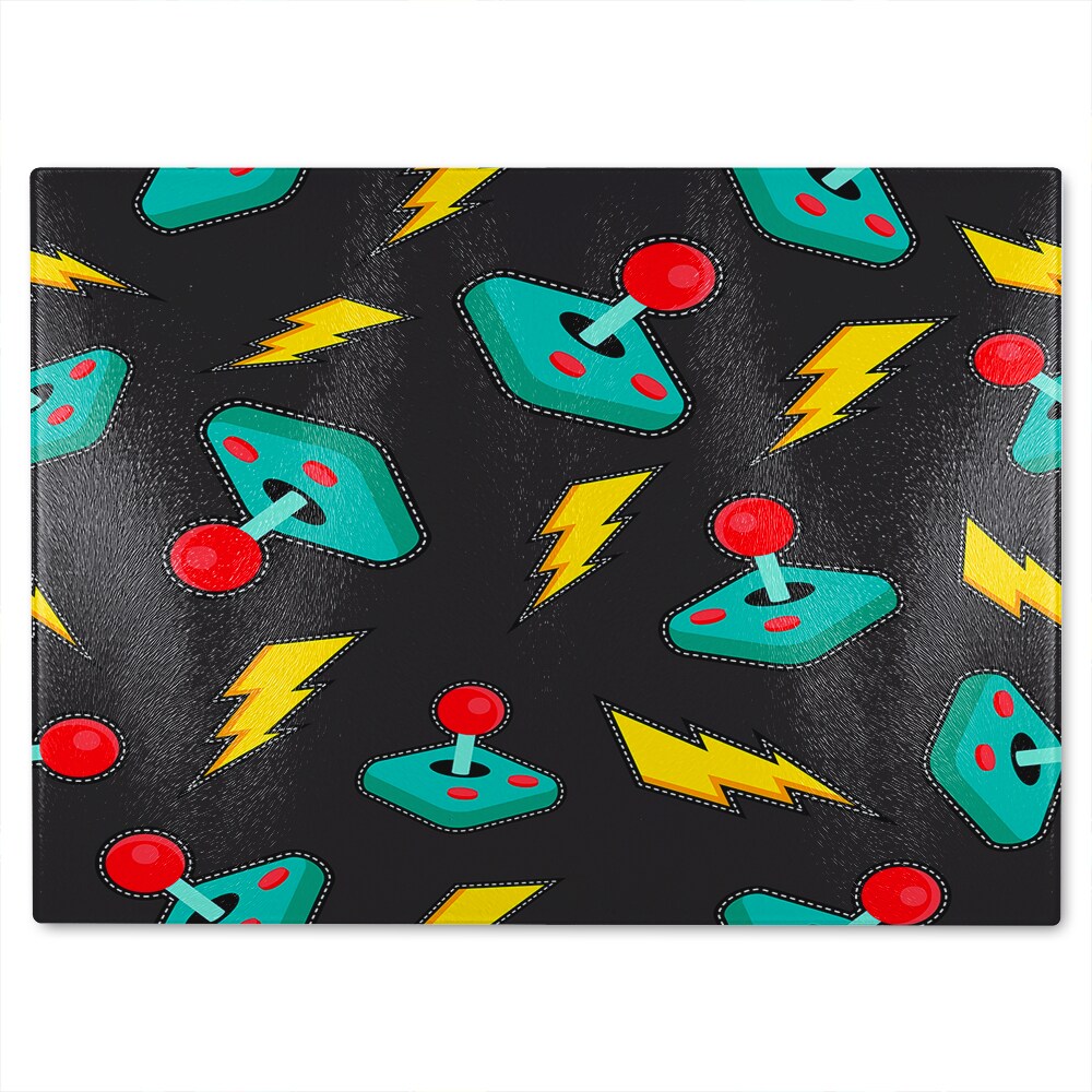 Retro Video Game Joystick Glass Chopping Board | Multi - Tesco Groceries