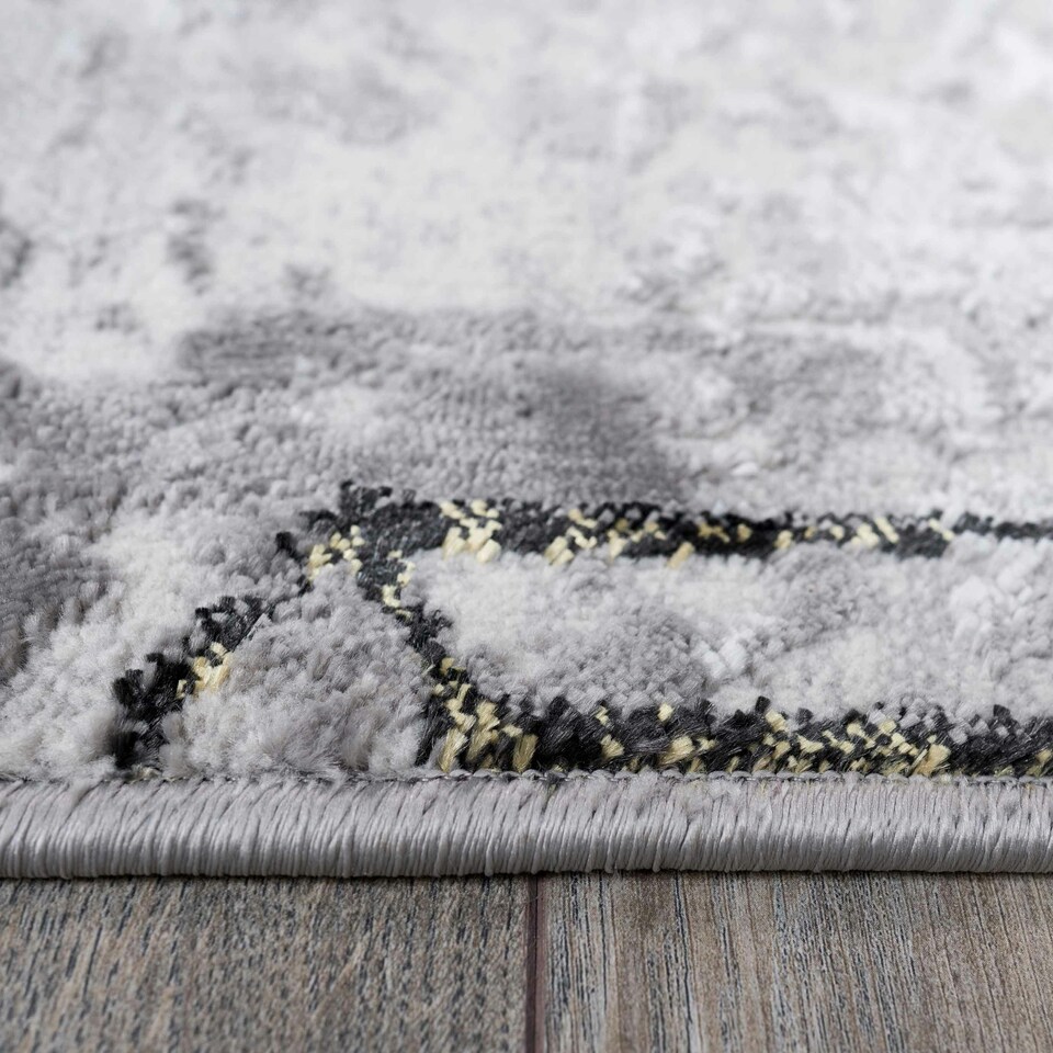 KUKOON Grey Gold Distressed Abstract Geometric Area Rug 160cm x 230cm ...