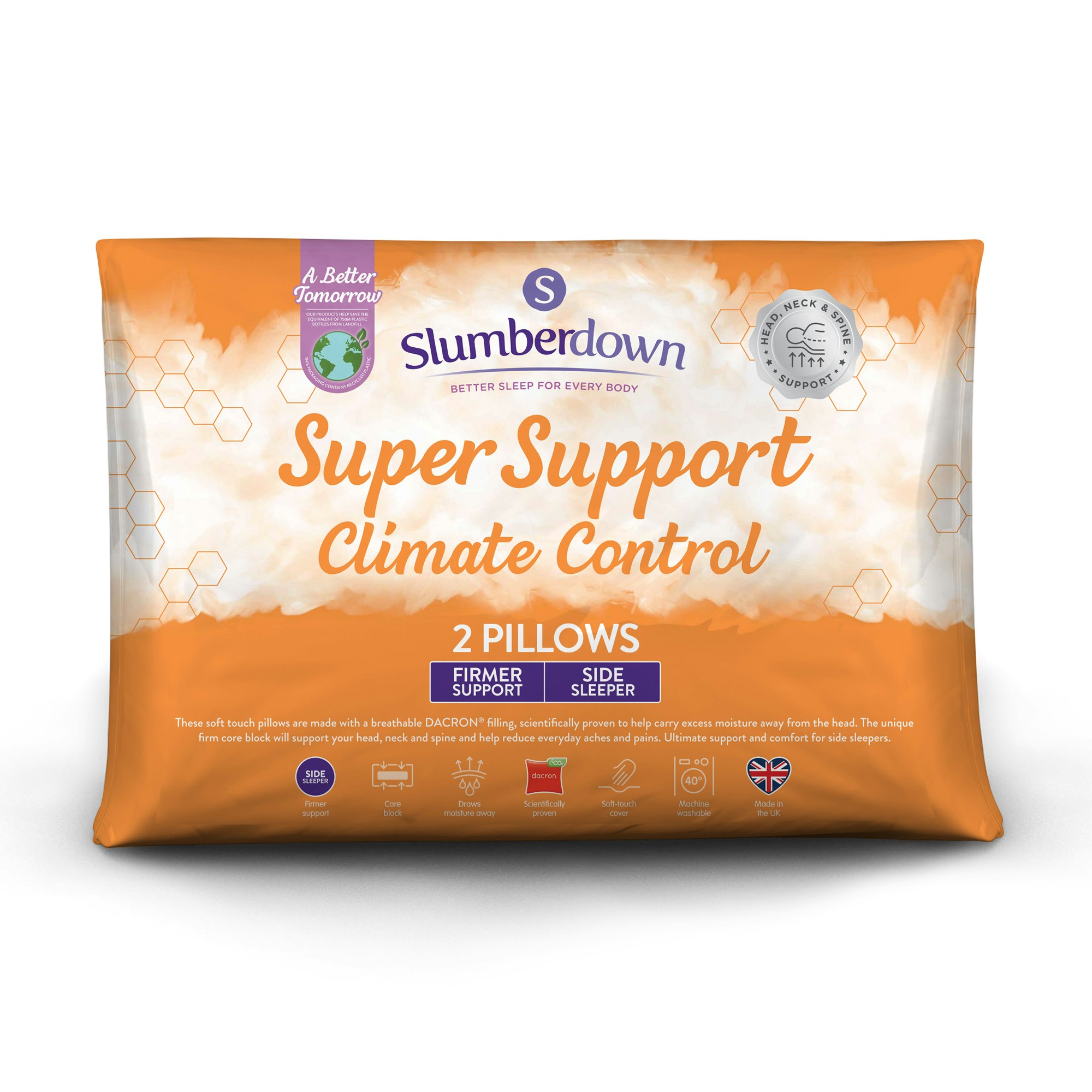 Slumberdown Climate Control Super Support Pillow, Firm Suppport, 2 Pack ...
