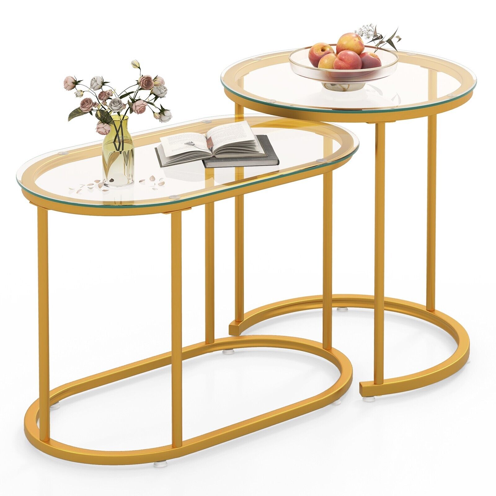COSTWAY Set of 2 Accent Stacking Side Tables Gold - Tesco Groceries