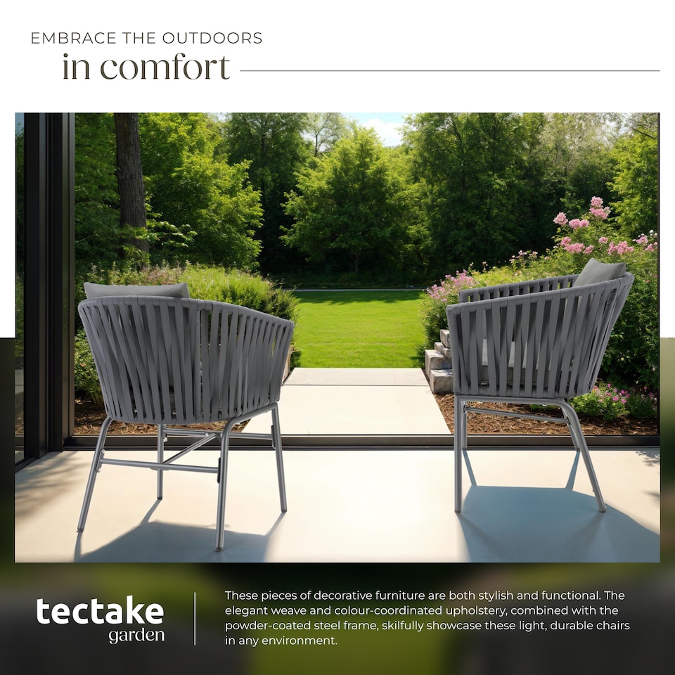 Accent Chair Valeiras - woven rope design, thick cushions, 60 x 61 x ...