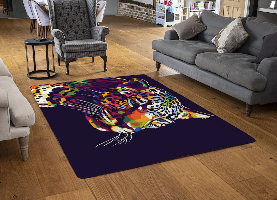 Leopard Face With Pop Art Style Designer Rug | Multi - Tesco Groceries