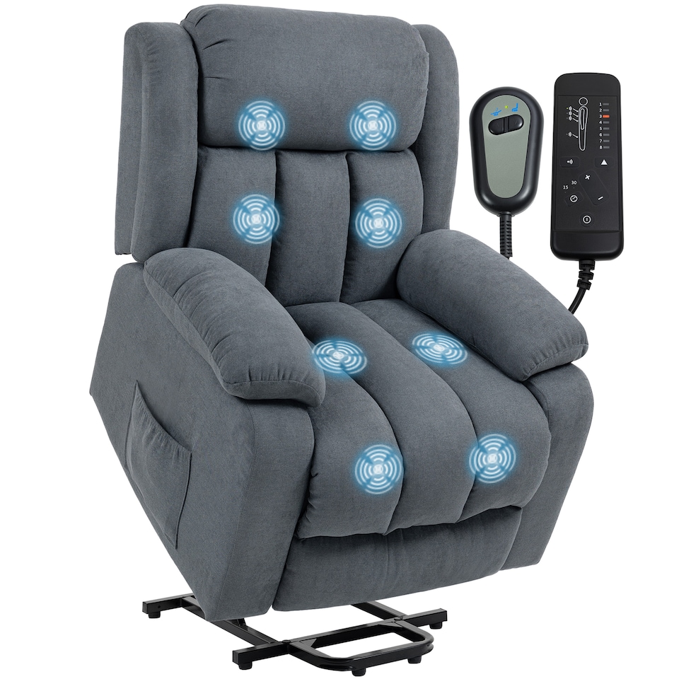 HOMCOM Power Lift Recliner Chair with Massage, Linen Overstuffed Lift ...