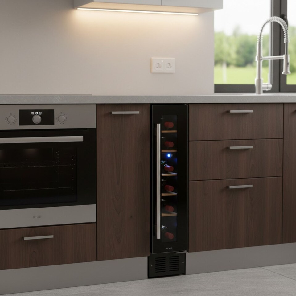 HYE 22L Wine Cooler 7 Bottle, 15cm, Touch Controls, LED Lights, Black ...