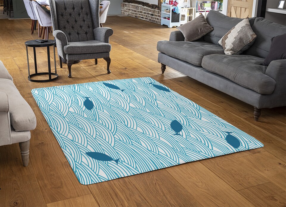 Waves & Fish Rug | Multi - Tesco Groceries