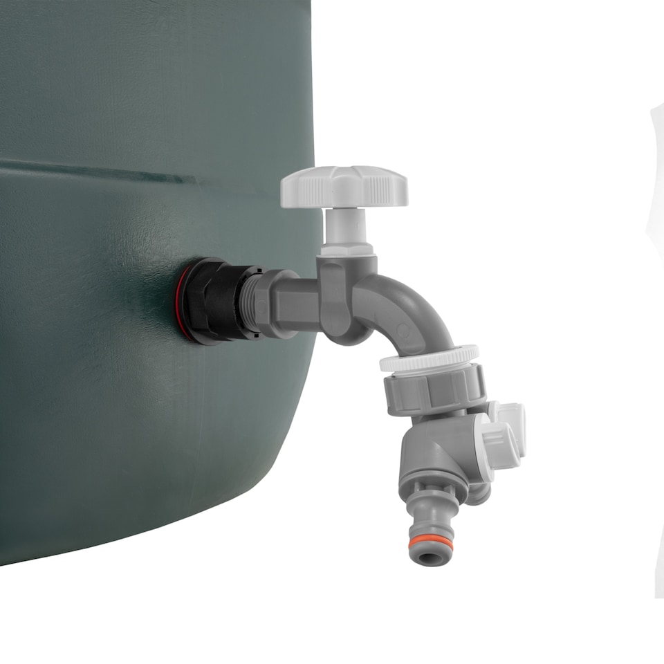 Water Butt Kit with Grey Dial Tap Dual Hose Splitter and 21mm Drill Bit ...