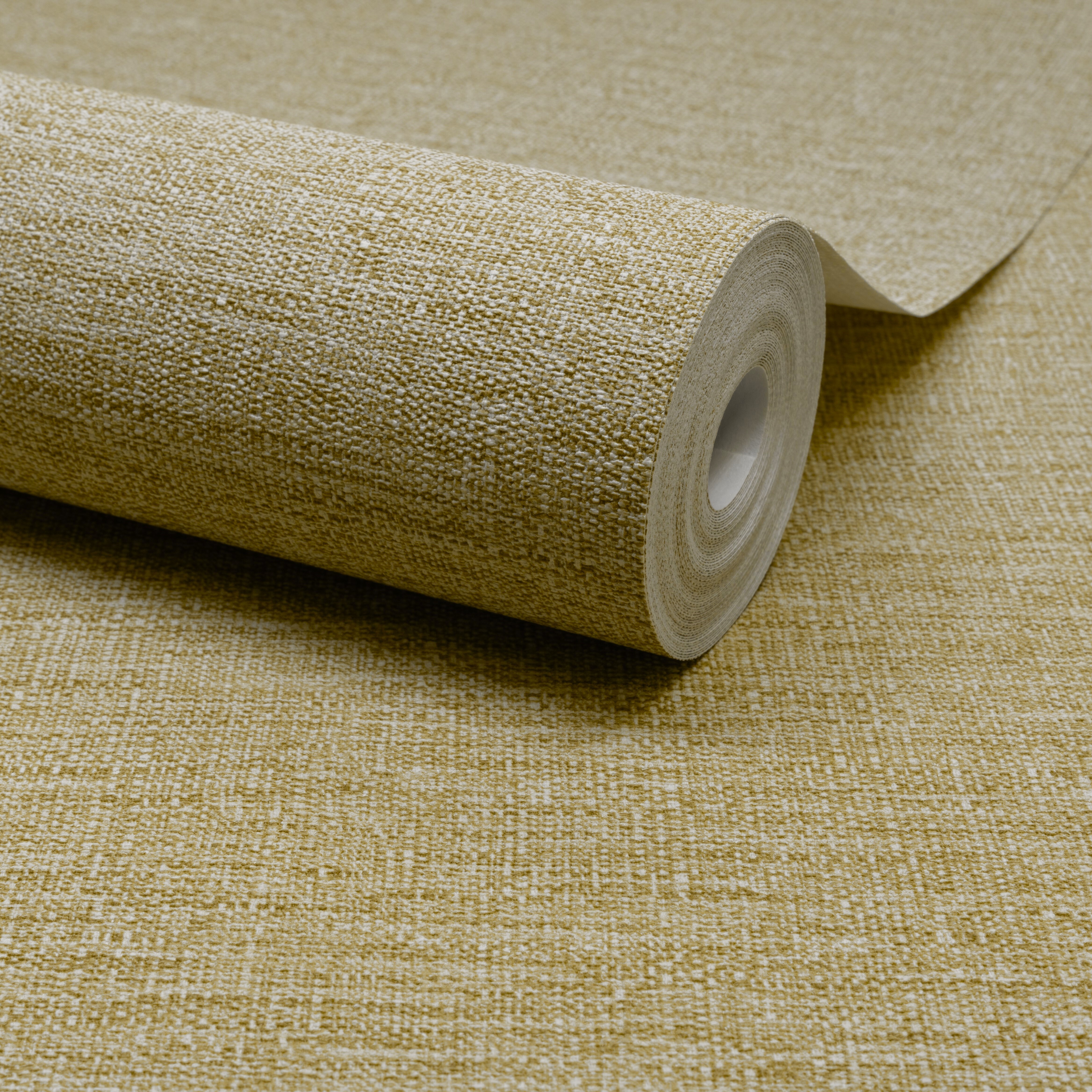 Grandeco Telma Slubbed Fabric Hessian Textured Luxury Wallpaper, Golden ...
