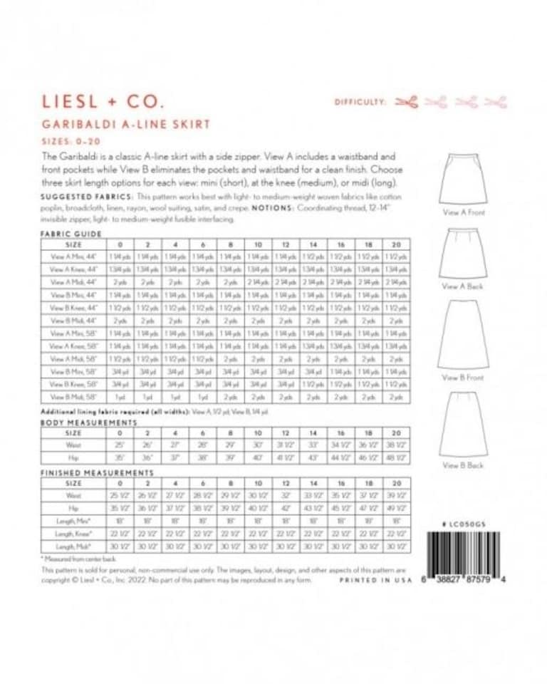 Liesl + Co Garibaldi A Line Skirt Paper Sewing Pattern – Women’s Skirt ...