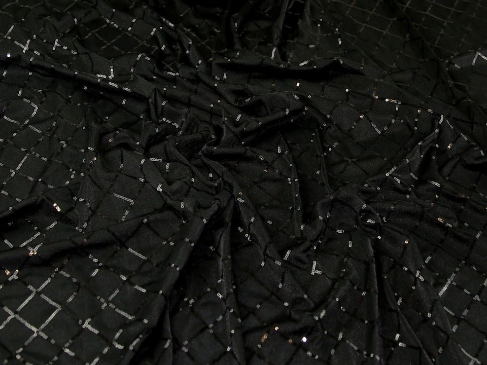 Black Sequin Stretch Knit Fabric for Dressmaking, 130cm / 51" Wide ...