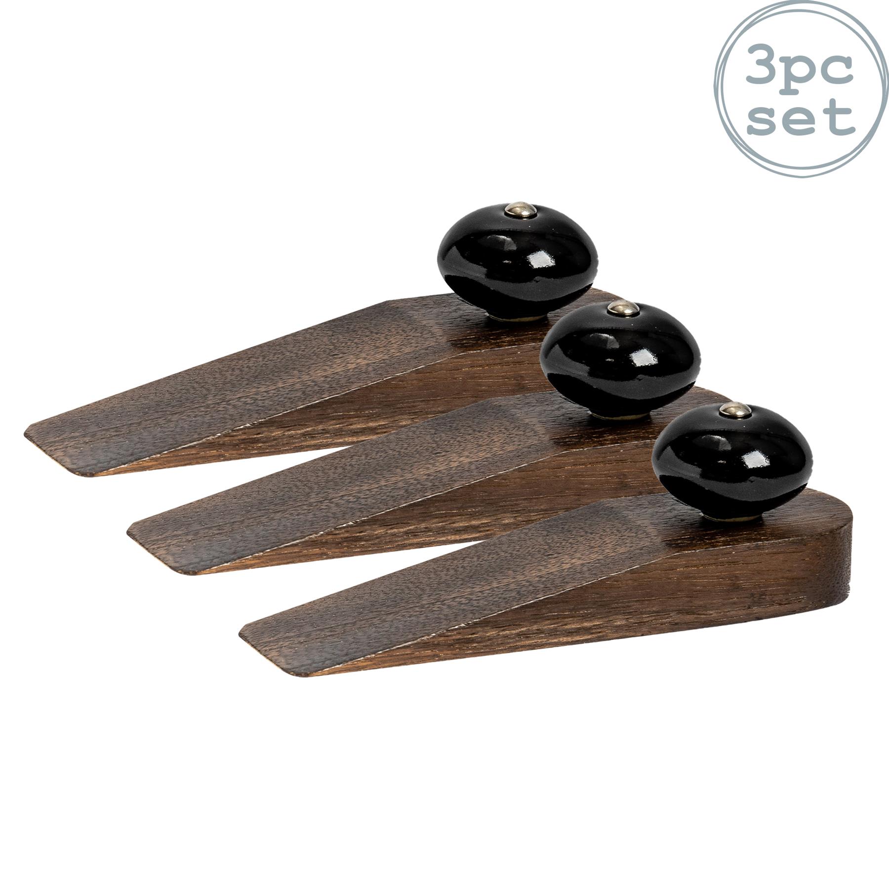 Nicola Spring Wooden Door Stops - Black - Pack of 3 - Tesco Groceries