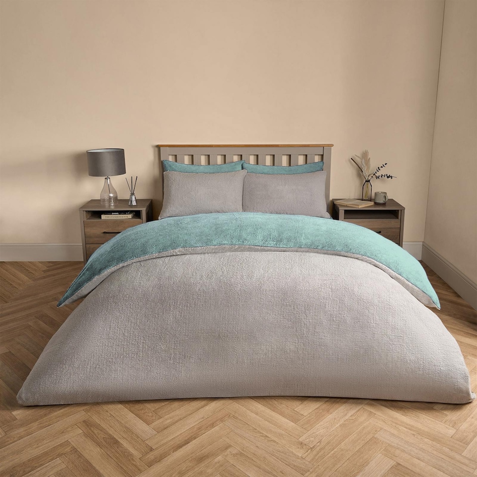 OHS Reversible Teddy Duvet Cover with Pillowcase | Blue | Duck Egg ...