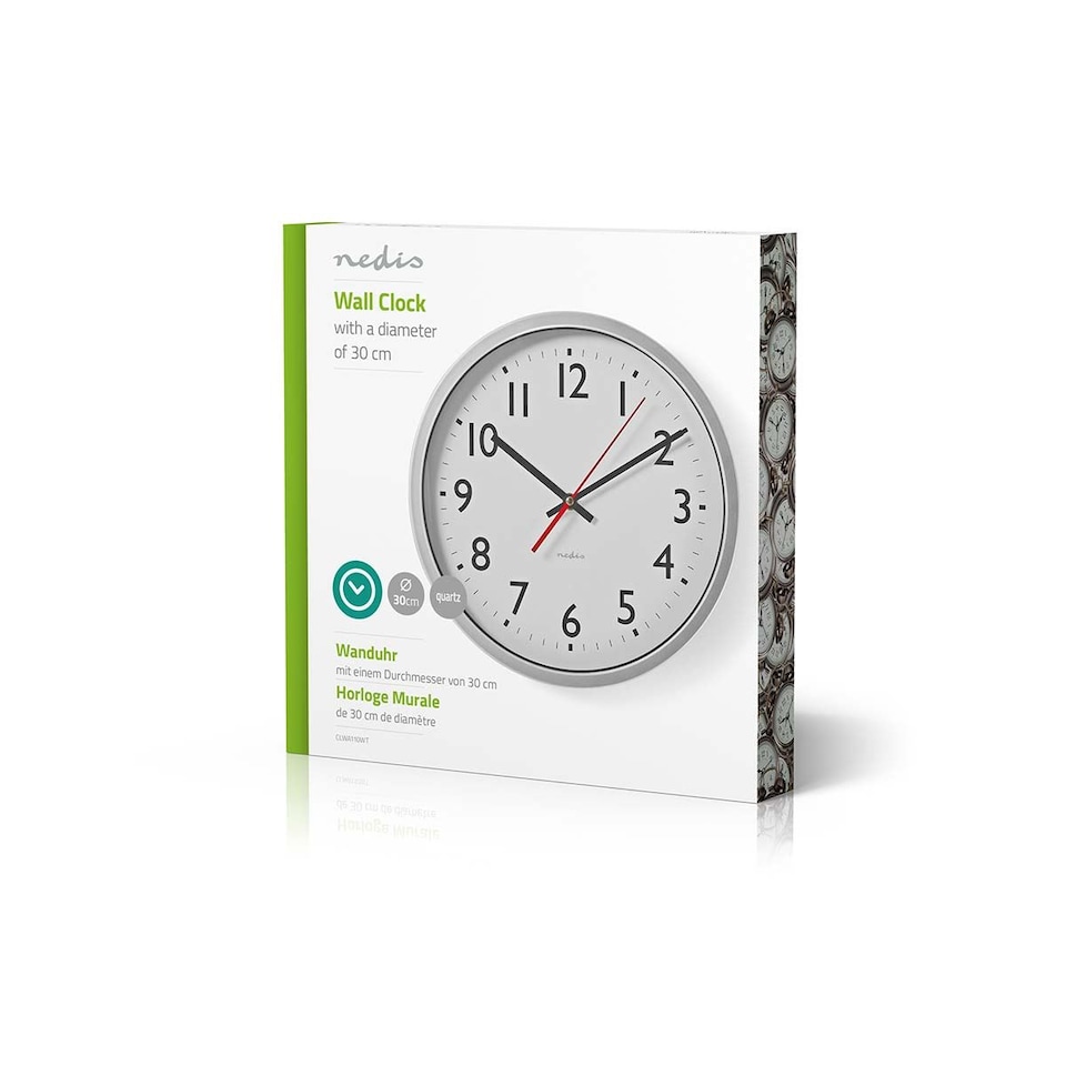 Nedis Large White Wall Clock for Livingroom, Kitchen or Bedroom, 30cm ...