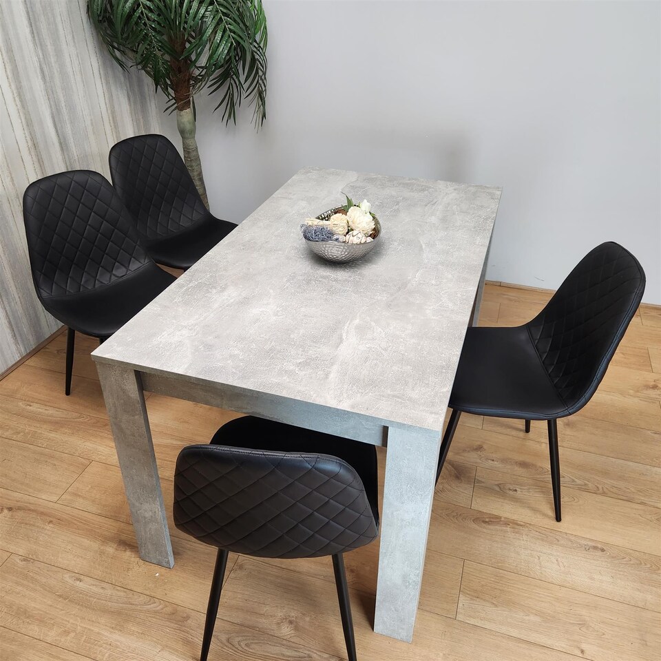 Dining Table and 4 Chairs stone grey Effect Table with 4 Black Gem ...