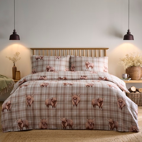 Highland Cow Tartan Plaid Soft Easy Care Bed Linen Bedding Duvet Cover ...