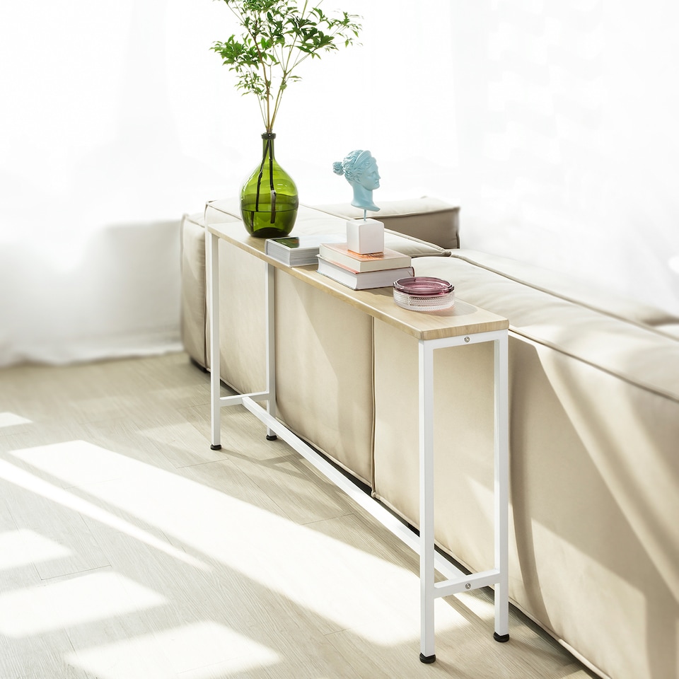 SoBuy Console Table, Light Oak Top & White Metal Frame, 47.2x7.9x25.6 ...