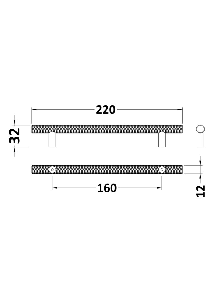Textured Knurled Bar Furniture Handle 12 x 160 mm - Matt Black | Black ...
