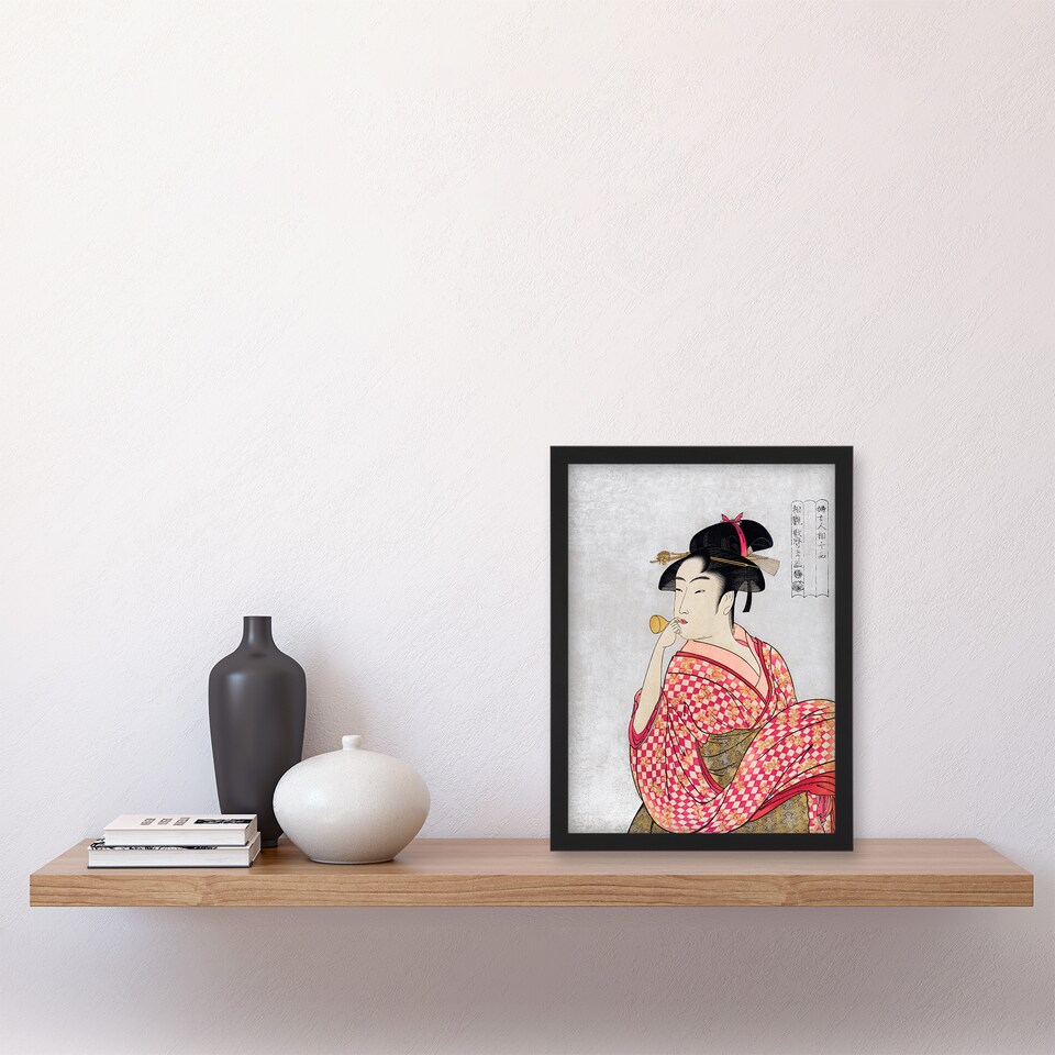 Utamaro Kitagawa Framed Wall Art Print Woman With Glass Pipe Portrait ...