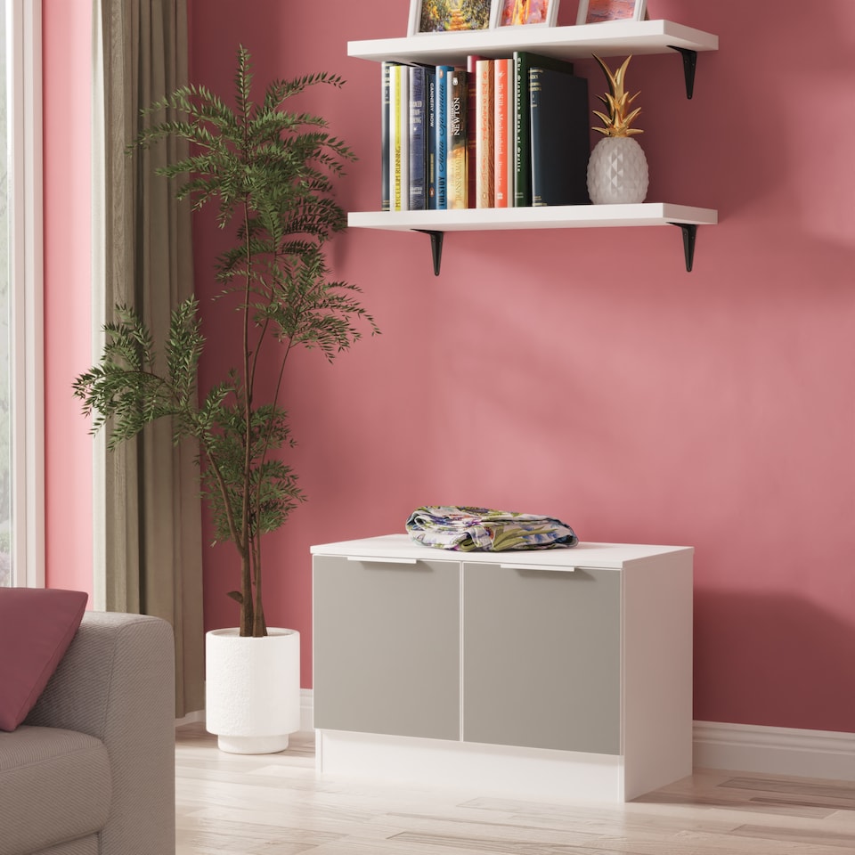 Dover Compact 2 Door Cupboard in Uniform Grey & White Matt (Ready ...