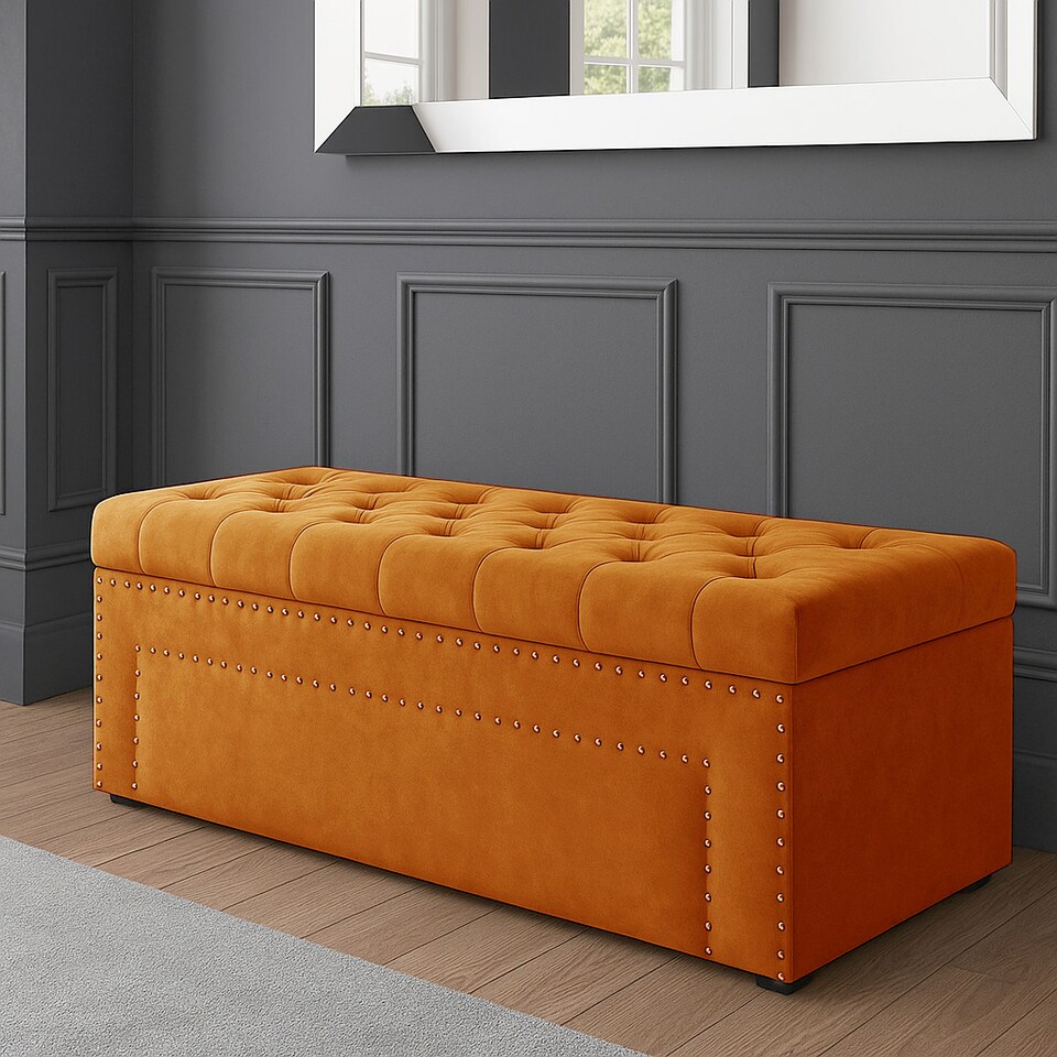 137cm Duke Ottoman Storage Box -Upholstered Blanket Box - Burnt Orange ...