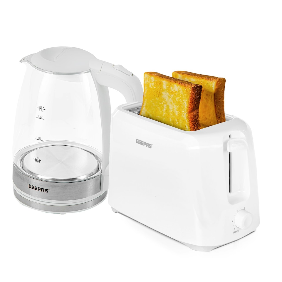 GEEPAS 2 Slice Bread Toaster & 1.7L Illuminating Electric Glass Kettle ...