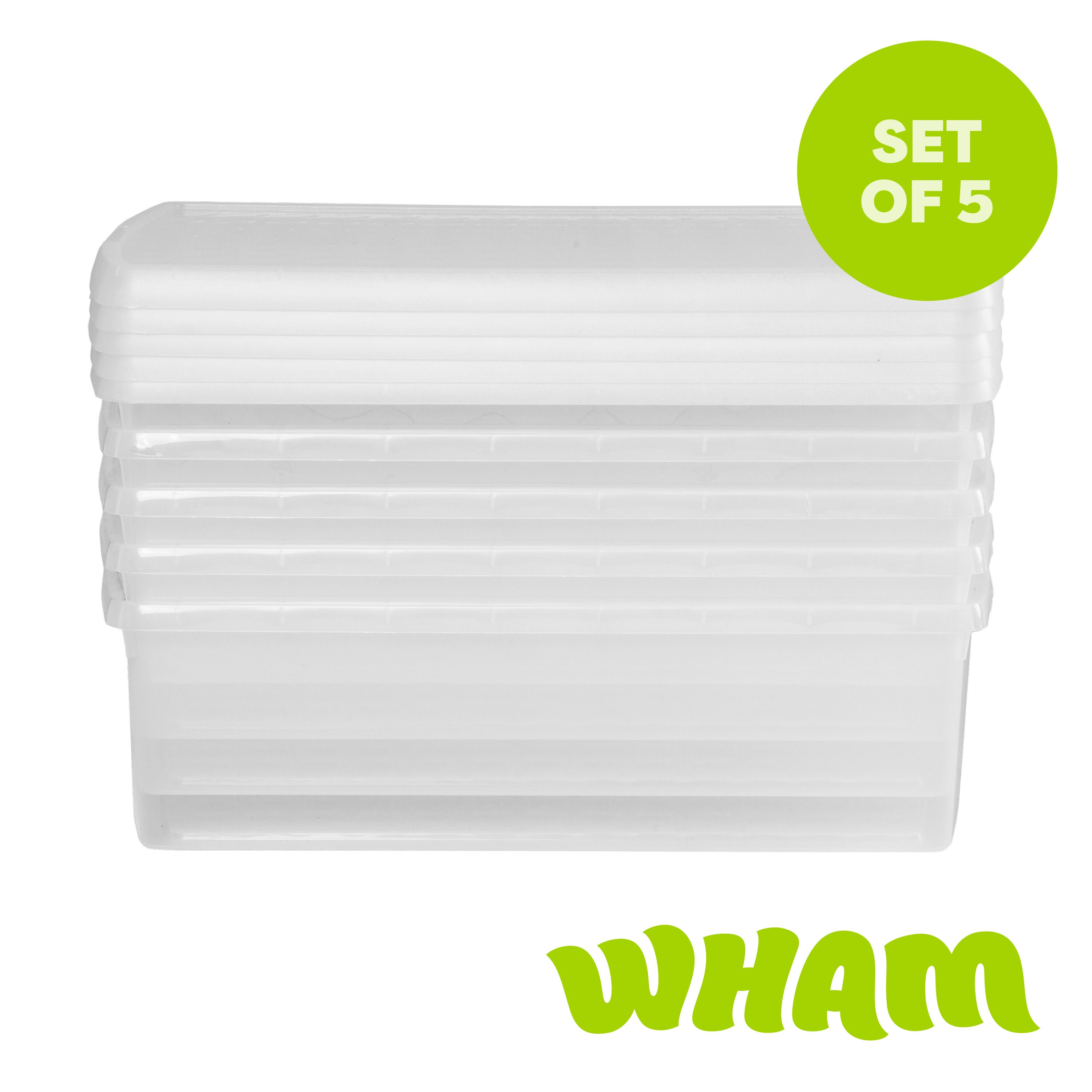Wham Clip 5x 30L Rectangular Plastic Storage Boxes with Clip Lock Lids ...