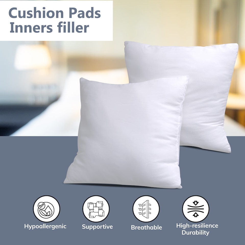 Set of 2 18" Plain Cushion Pads Extra Deep Hollow Fibre Filled Pillow ...