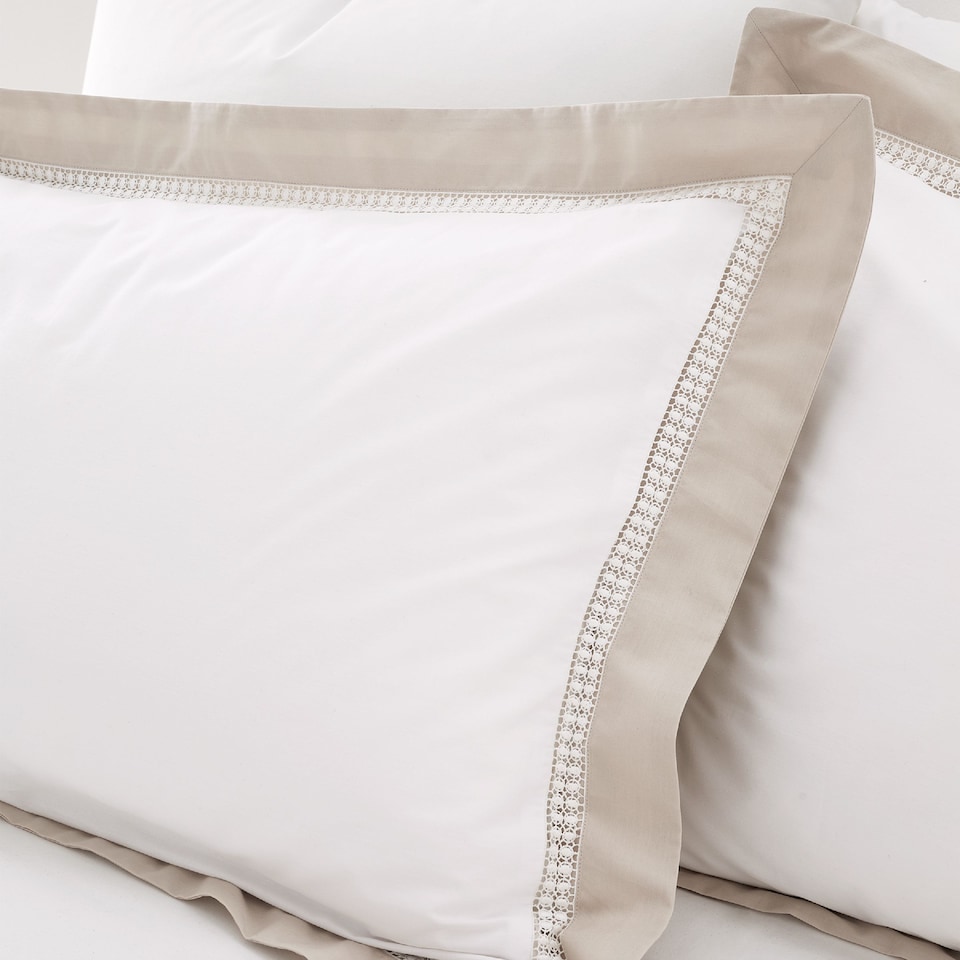 Oxford Lace Trim 200 Thread Count Cotton Duvet Cover Set | Cream ...