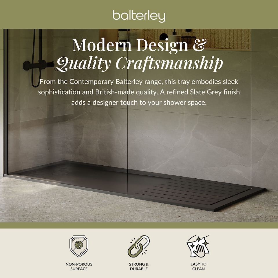 Premium Walk In Shower Tray Slate Grey 1700mm x 700mm | Grey | Slate ...