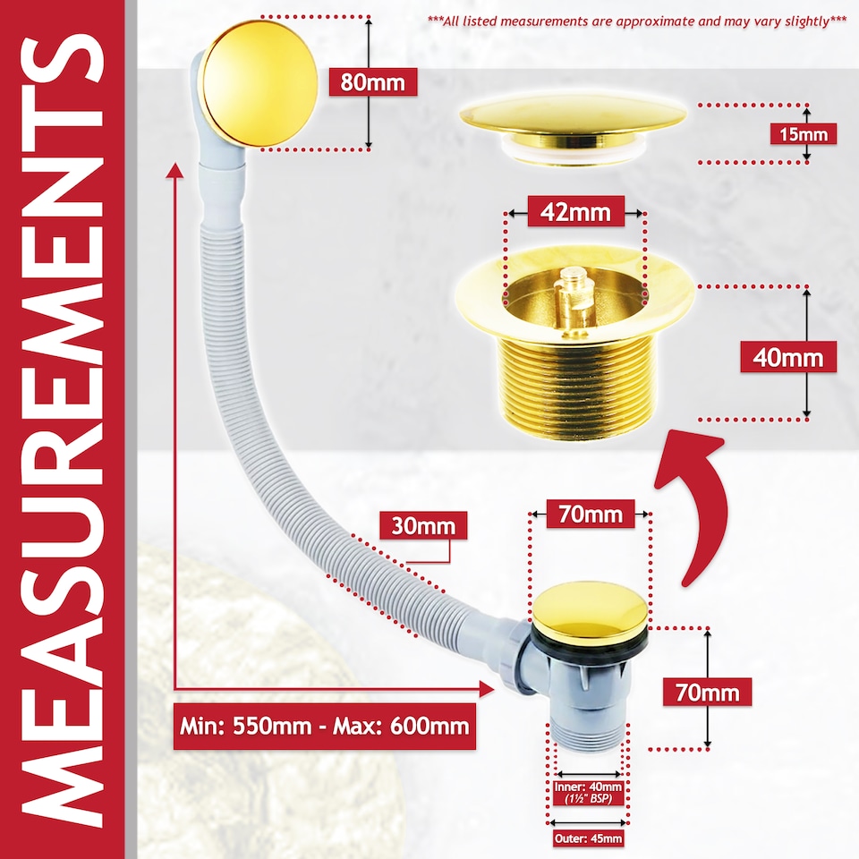 SPARES2GO Clicker Bath Waste Plug Combination Click Clack Sprung Pop Up ...