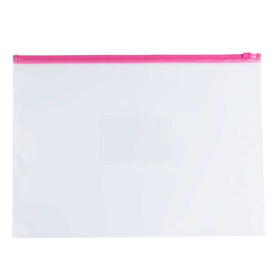 Pack of 12 A4 Clear Zippy Bags with Pink Zip - Tesco Groceries