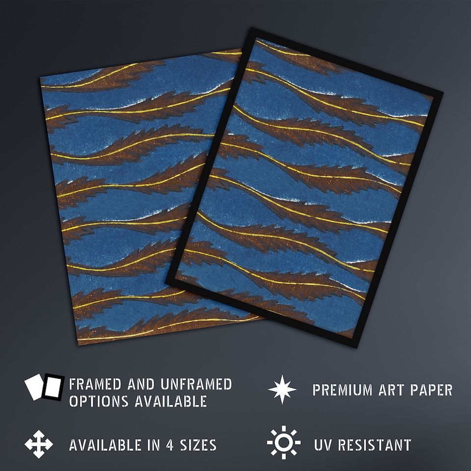 Vintage Pattern Feathers on Blue Japanese Framed Wall Art Print Korin ...