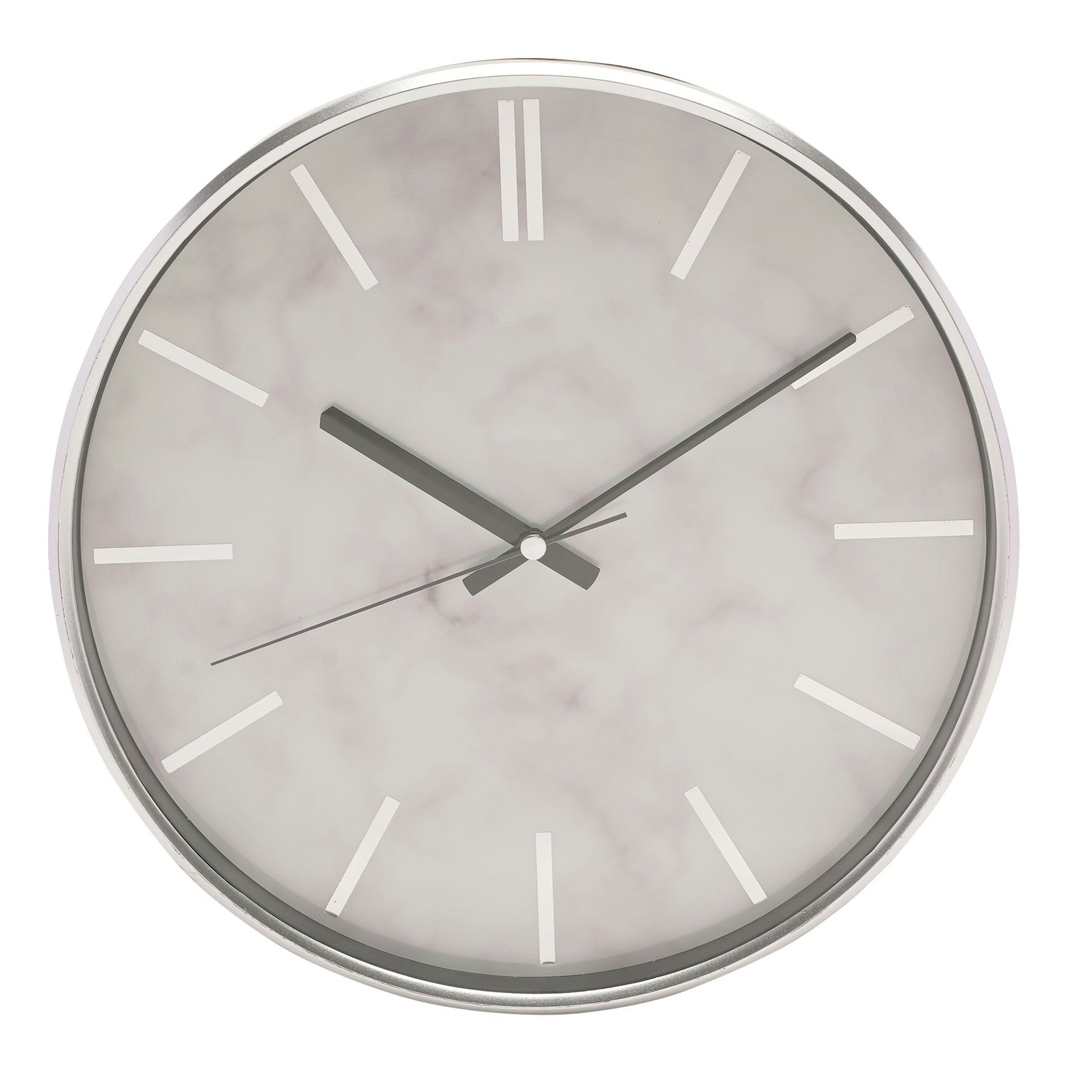 Hometime Slim Line Marble Pattern Wall Clock 31cm - Silver | Silver ...