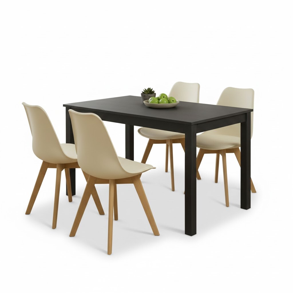 Kosy Koala Dark Grey Dining Table Set with 4 Cream Dining Chairs ...